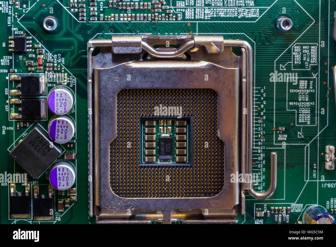 Macro photography of personal computer parts within the motherboard ...