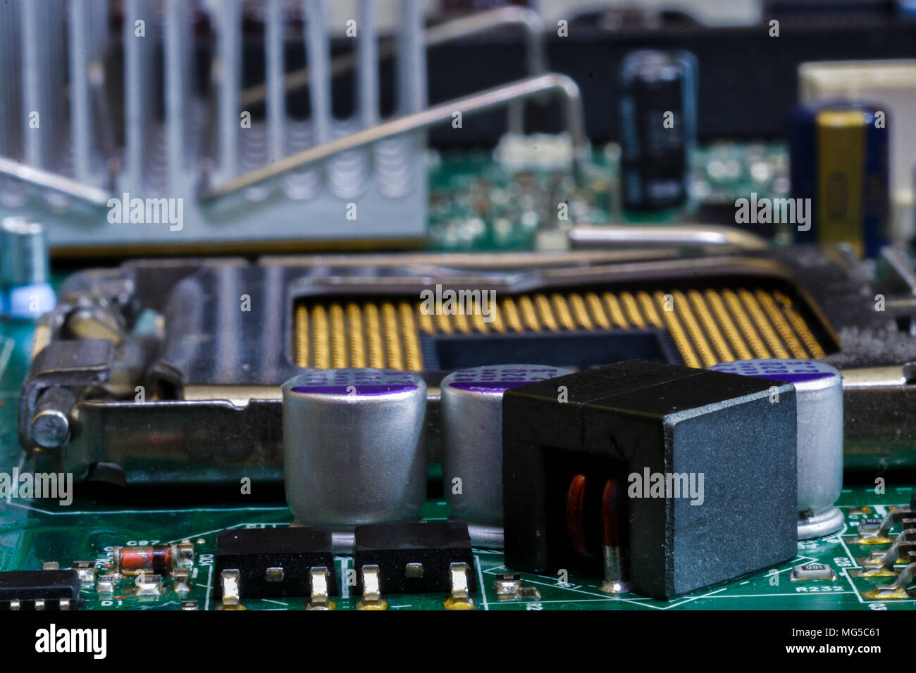 Macro photography of personal computer parts within the motherboard ...