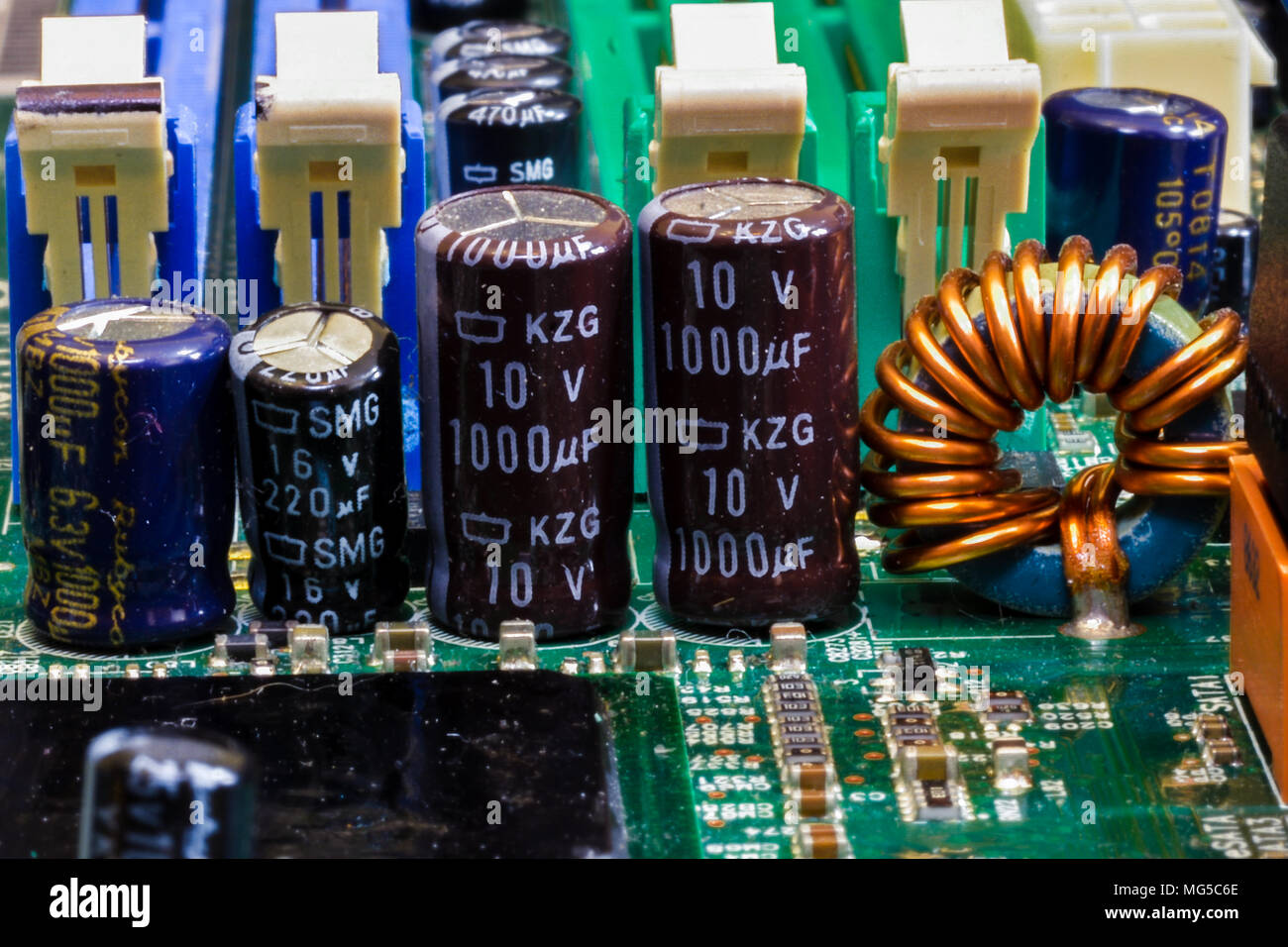 Macro photography of personal computer parts within the motherboard ...