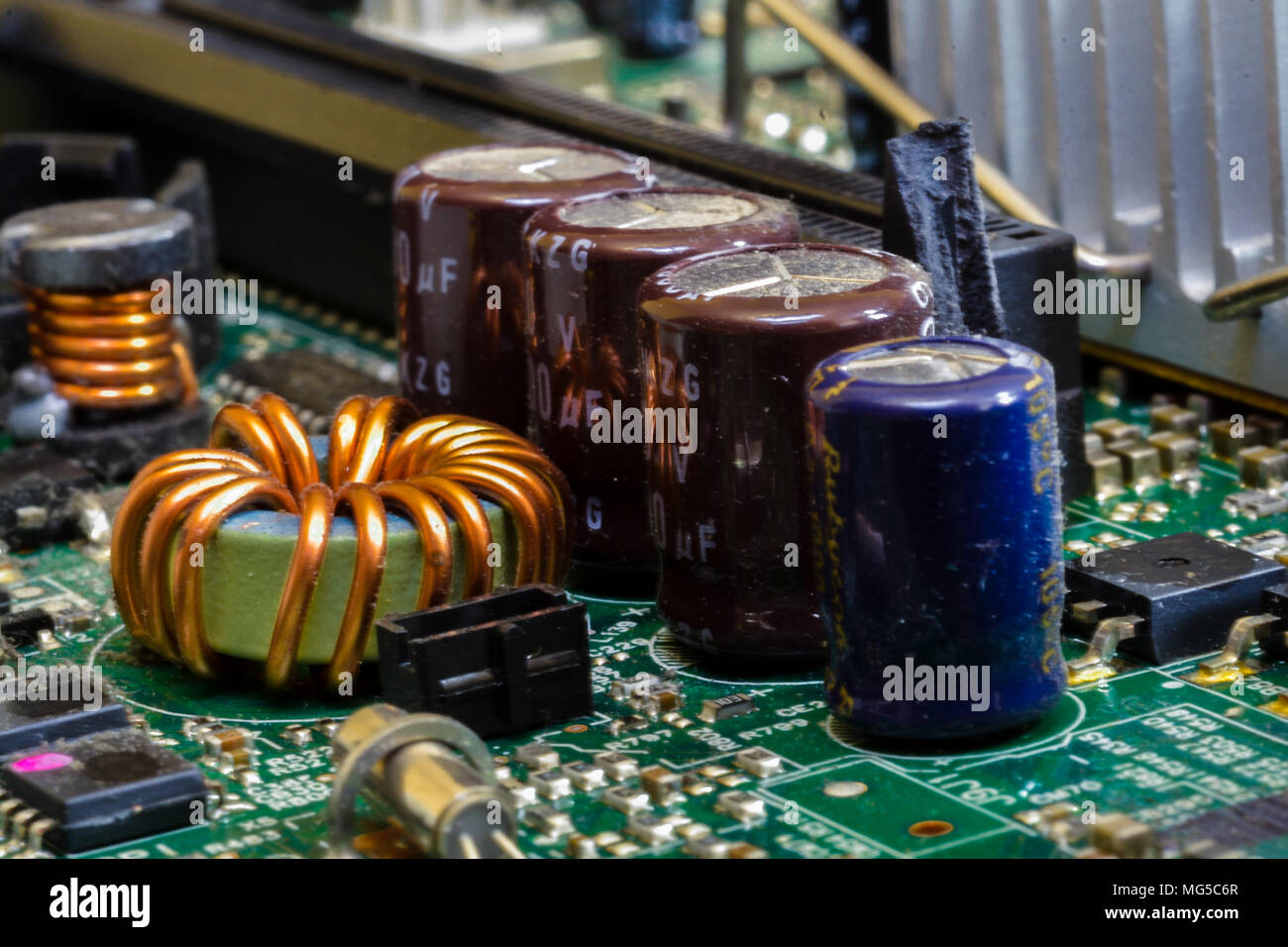 Macro photography of personal computer parts within the motherboard ...