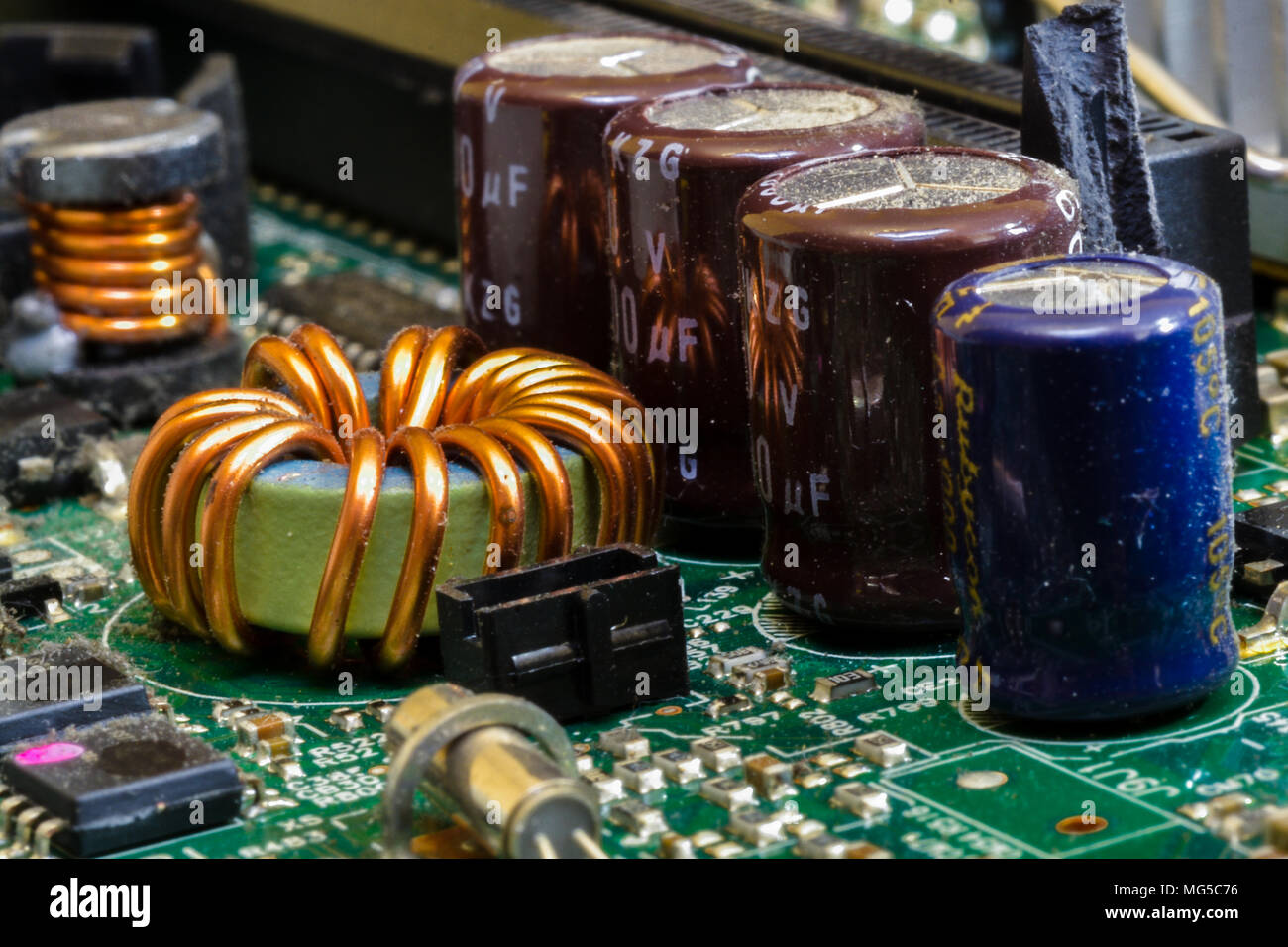 Macro photography of personal computer parts within the motherboard ...