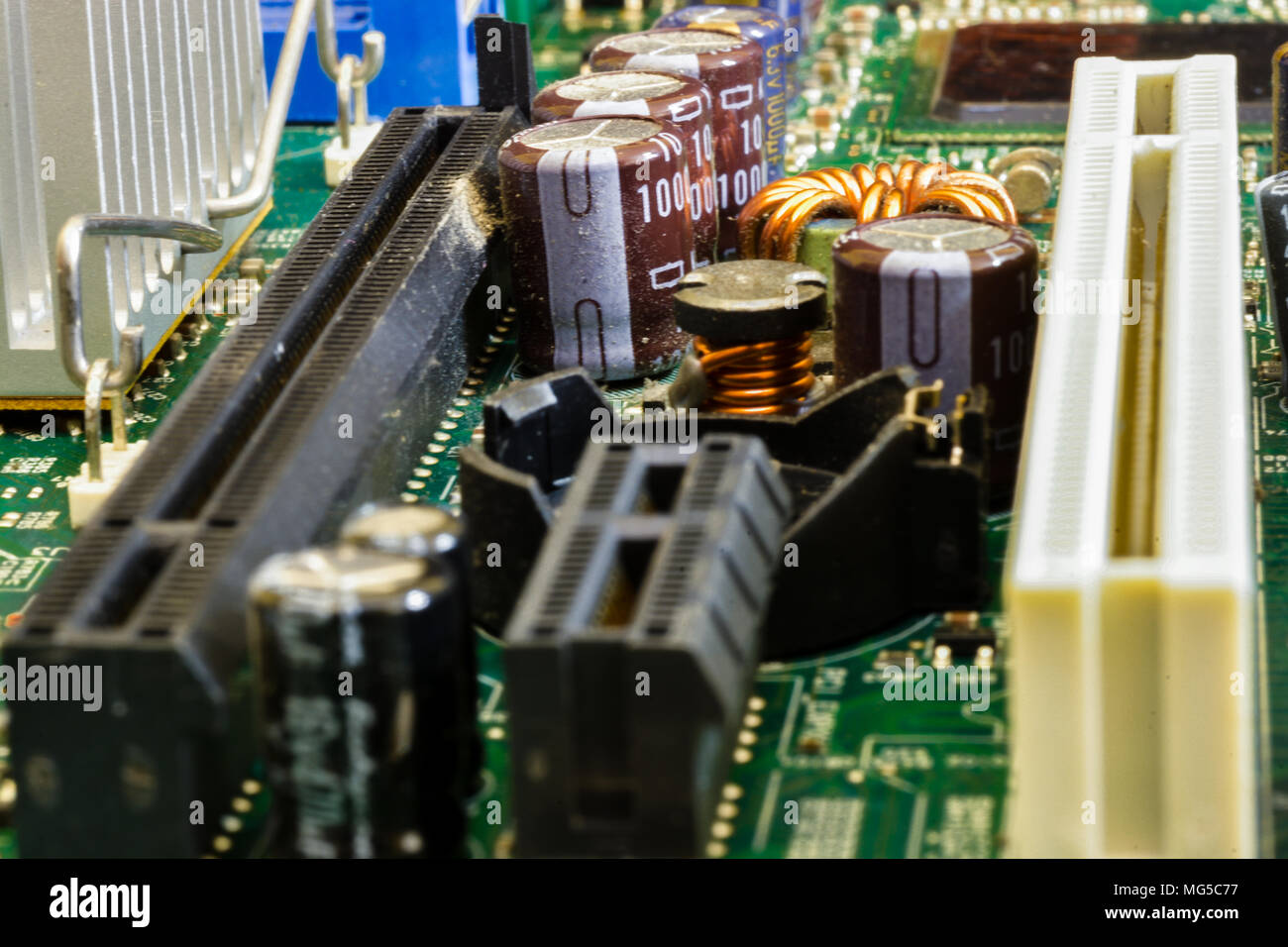 Macro photography of personal computer parts within the motherboard ...