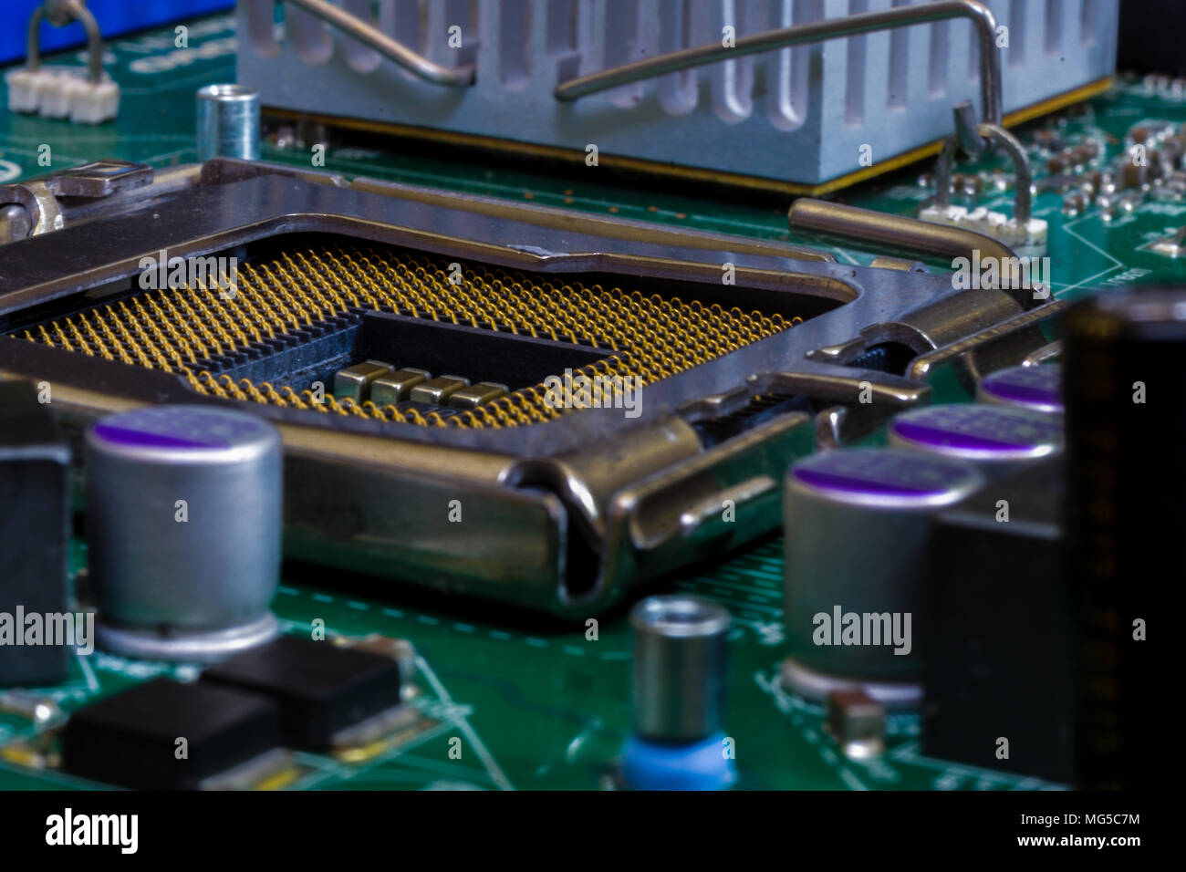 Macro photography of personal computer parts within the motherboard ...