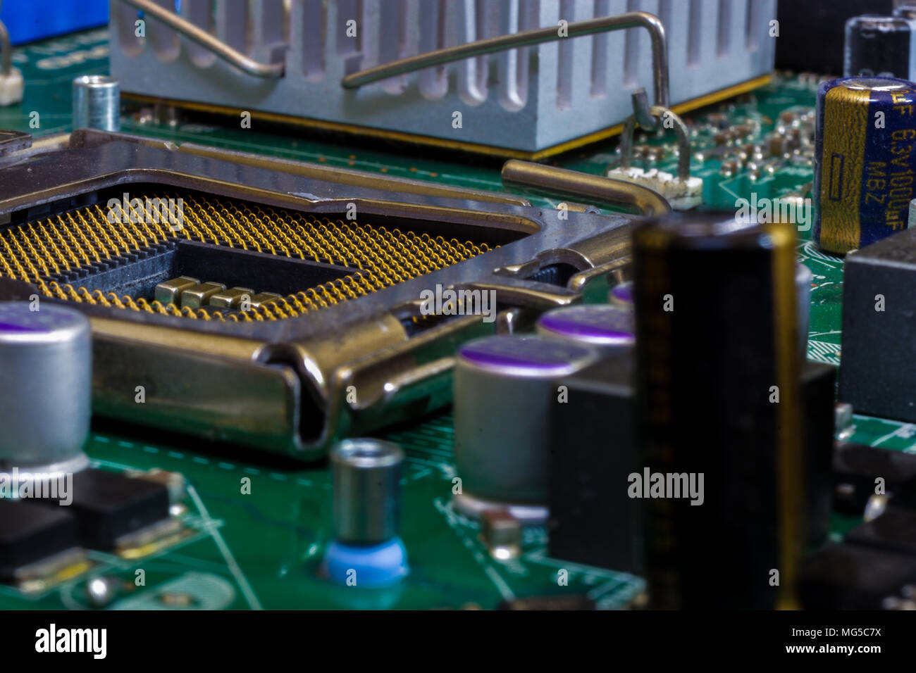 Macro photography of personal computer parts within the motherboard ...