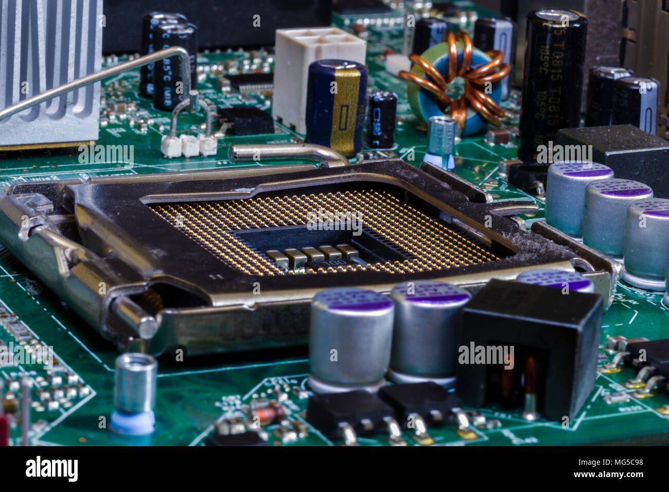 Macro photography of personal computer parts within the motherboard ...