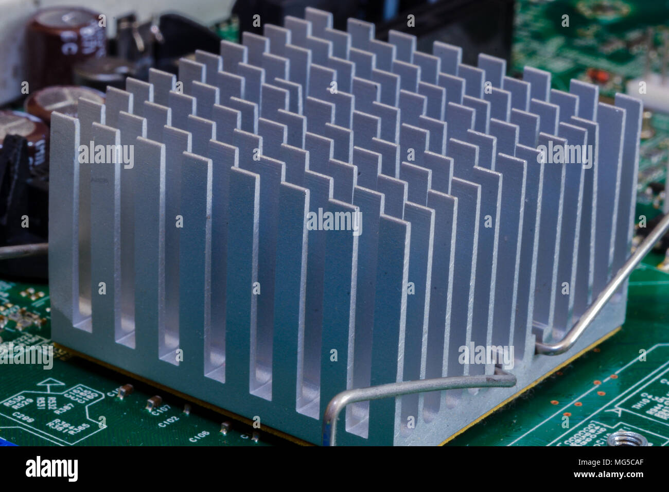 Macro photography of personal computer parts within the motherboard ...