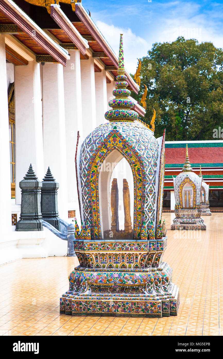 Statue at famous Wat Saket or Golden Mount public temple in Bangkok ...