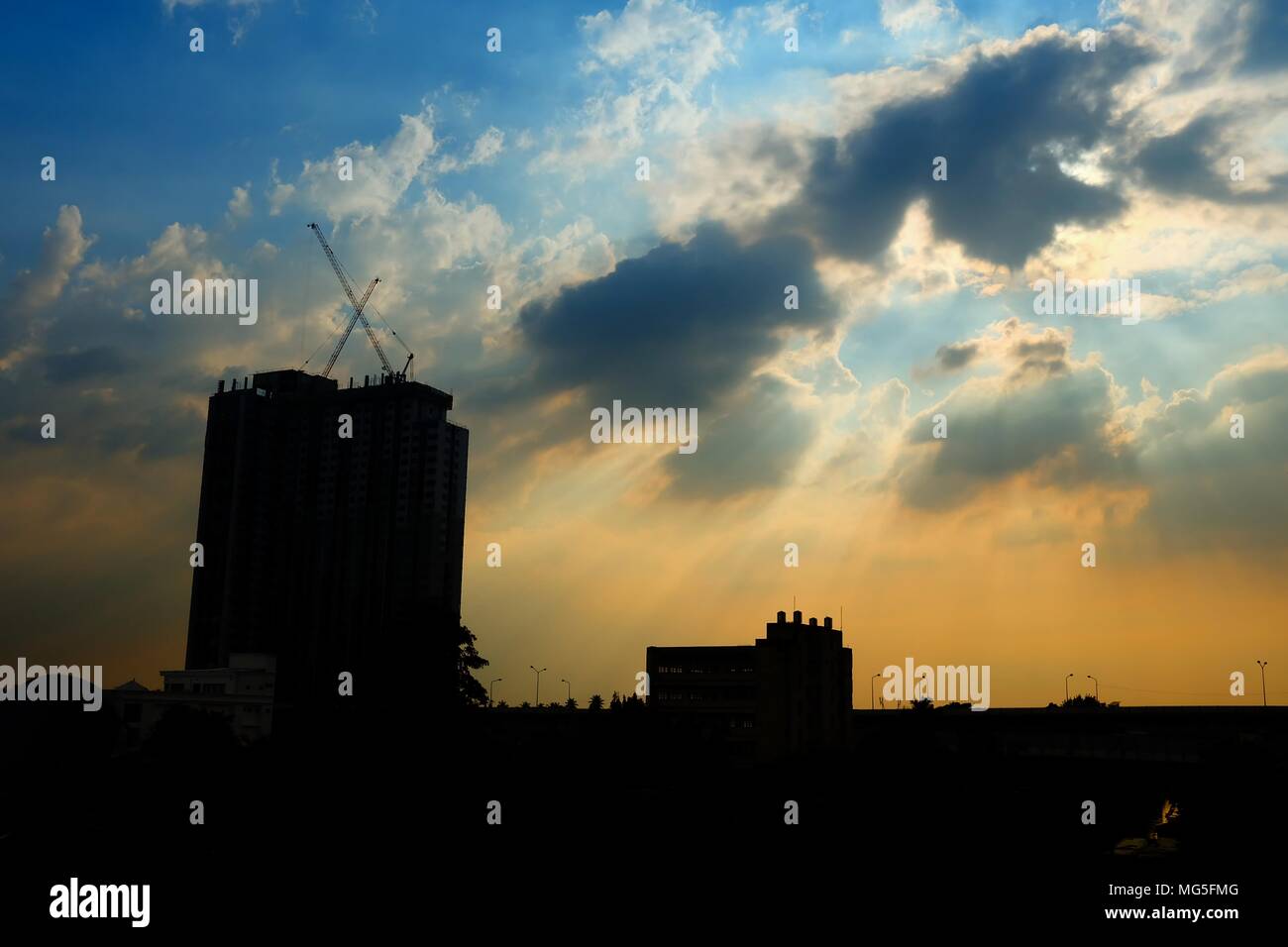 Building Under Construction on Beautiful Sunset Background Stock Photo ...