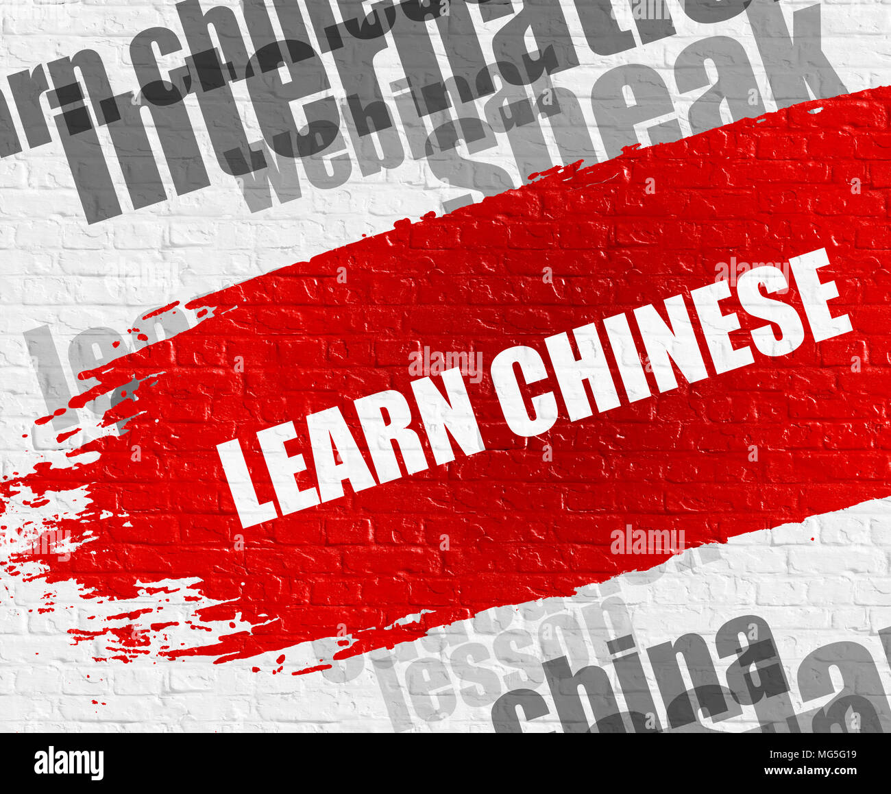 Learn Chinese on White Brickwall Stock Photo - Alamy