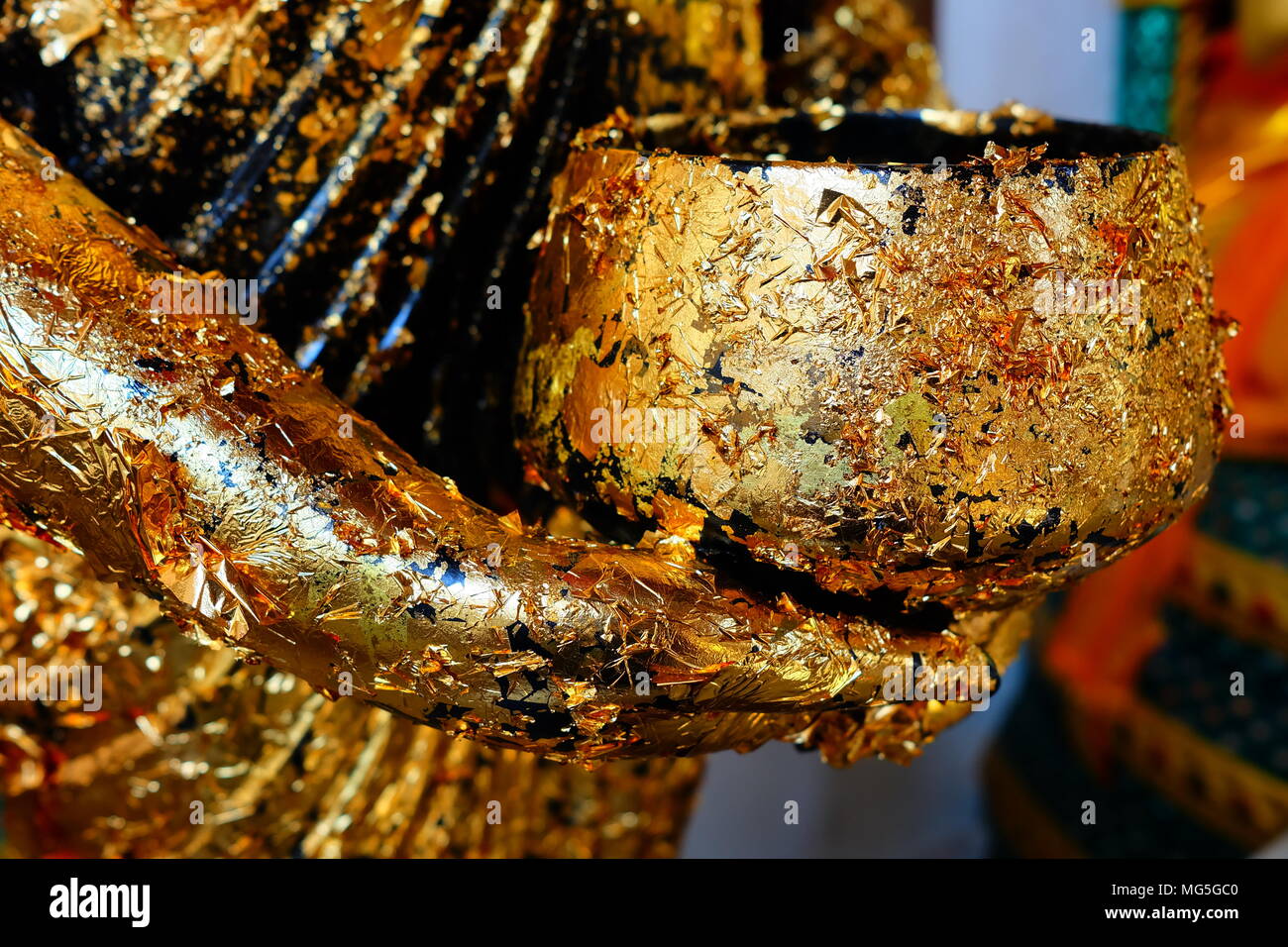 Close-up Golden Alms Bowl on Buddha Image Hand Stock Photo - Alamy