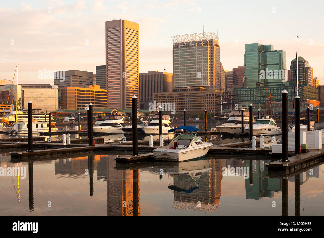 Downtown city skyline and Inner Harbor at dawn, Baltimore, Maryland ...