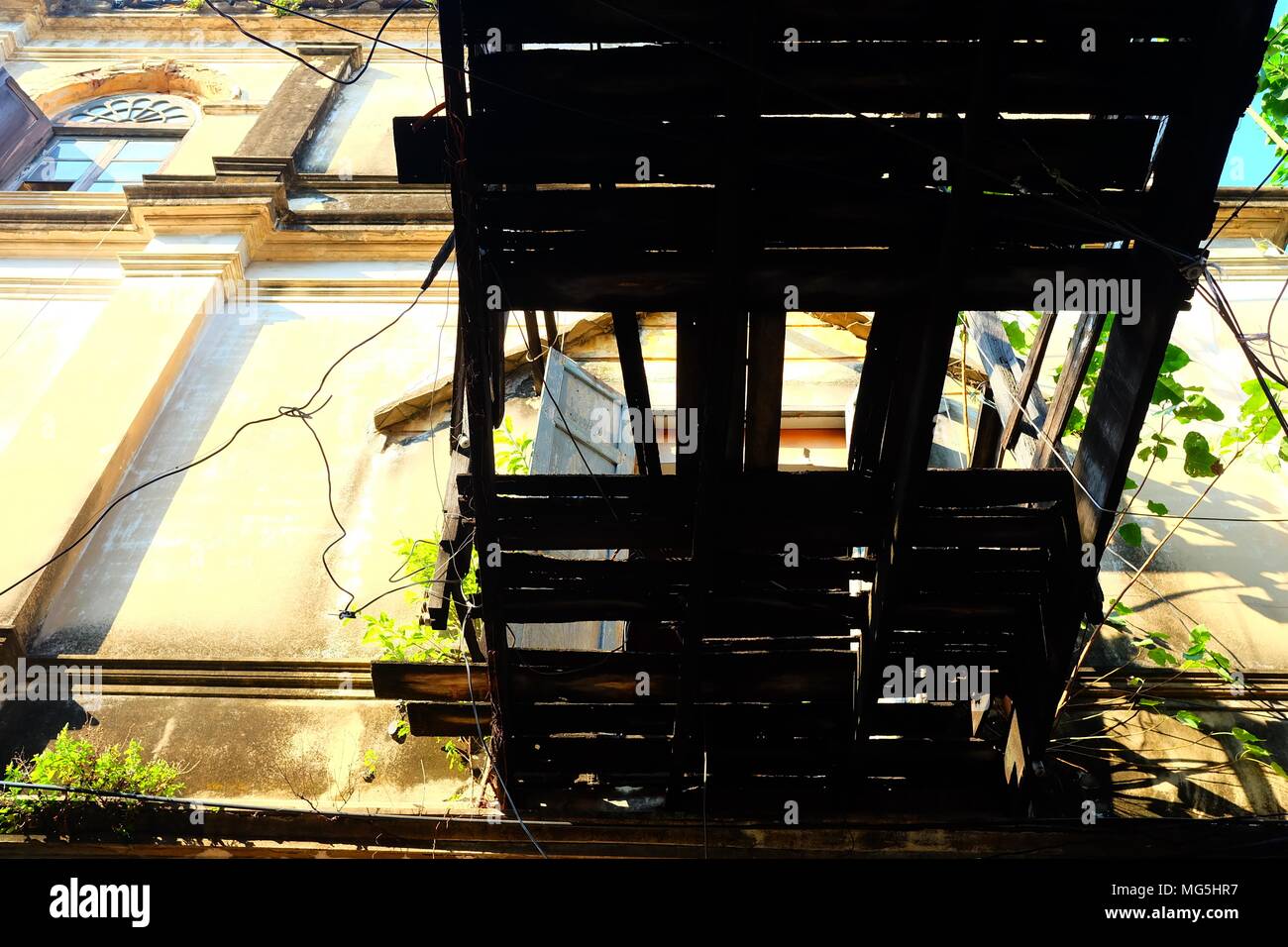 Bottom View of Broken Wooden Overpass Bridge Stock Photo - Alamy