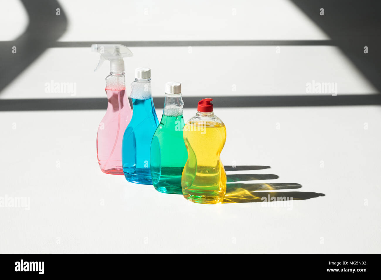 plastic bottles of cleaning products Stock Photo - Alamy