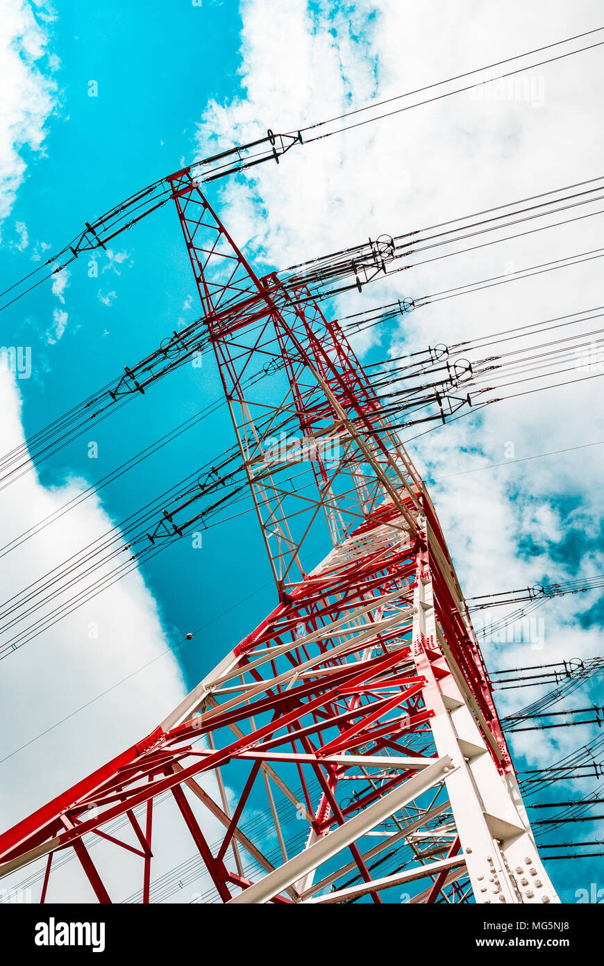 red white pylon, low angle Stock Photo - Alamy