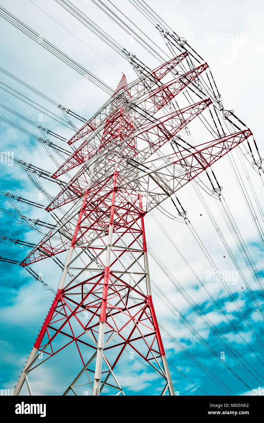 red white pylon, low angle Stock Photo - Alamy