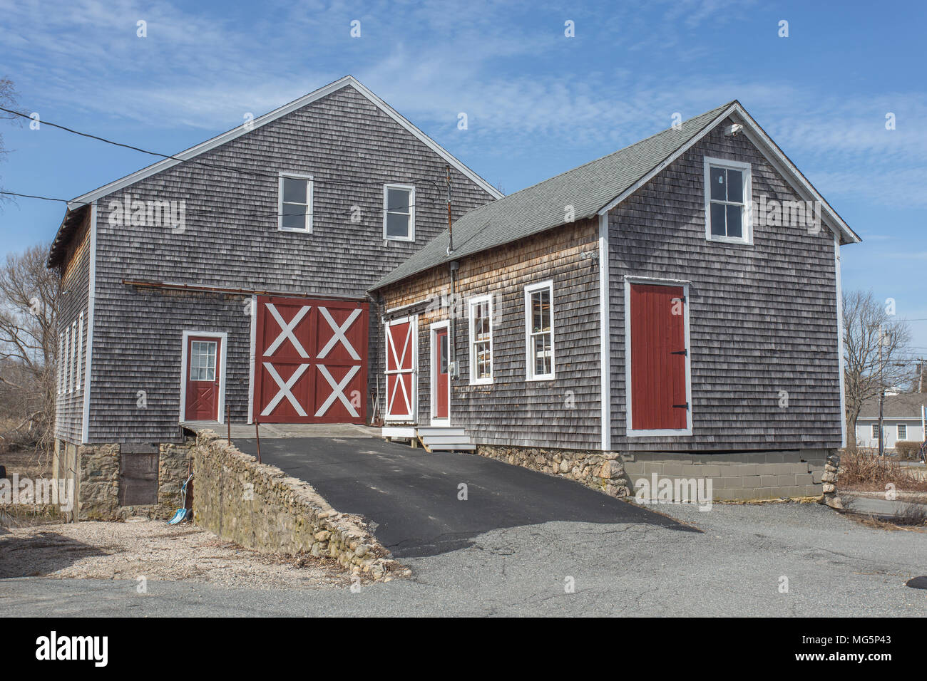 An old cedar shingled barn in the town of Sandwich on Cape Cod Stock ...