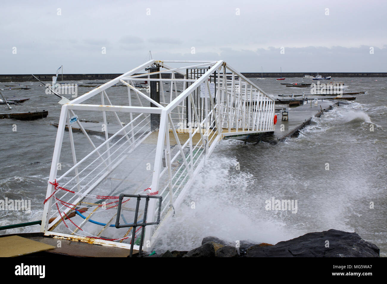 Holyhead Marina Wrecked by Storm Stock Photo - Alamy