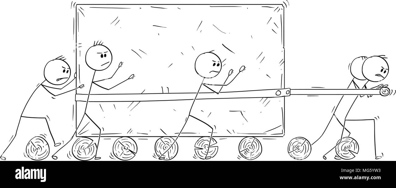Cartoon of Group of People or Businessmen Pushing Big Stone Block Stock ...