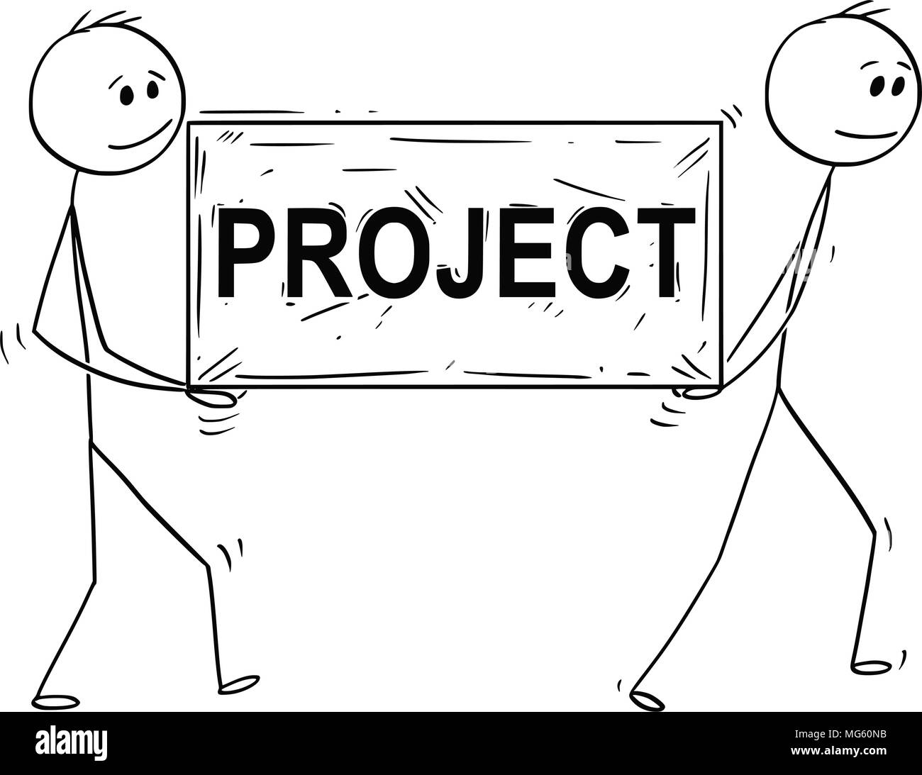 Cartoon of Two Man or Businessmen Carrying Big Stone Block With Project ...