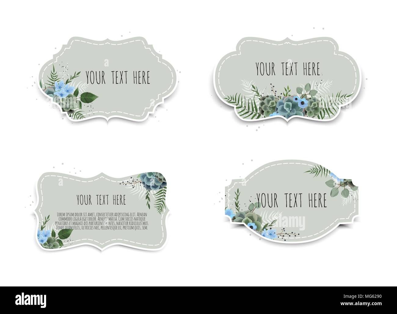 Vector labels set with flowers. Frame border with copy space Stock ...