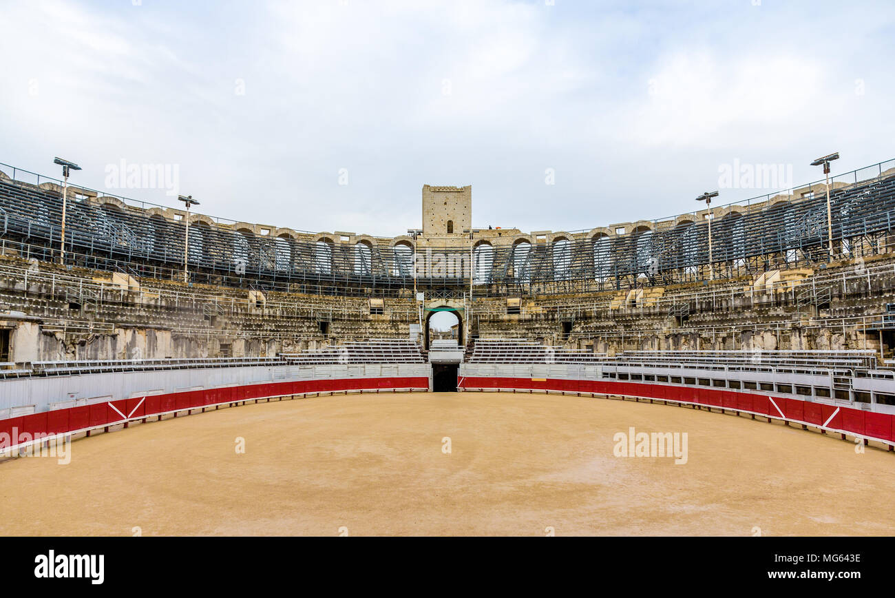 Roman amphitheatre in Arles - UNESCO world heritage in France Stock ...