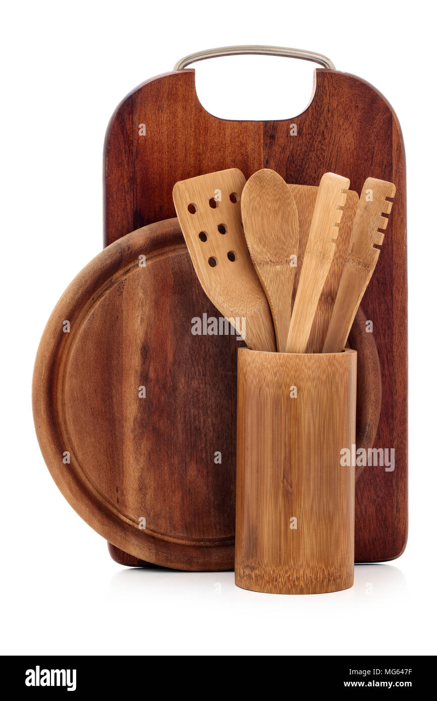 Wooden kitchenware on white Stock Photo - Alamy
