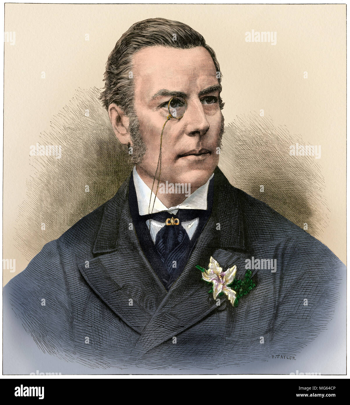 Joseph Chamberlain, British statesman, 1880s. Digitally colored woodcut ...