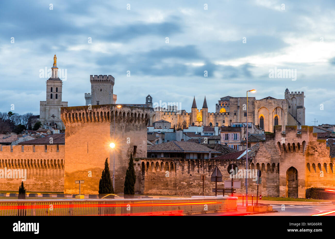 View of medieval town Avignon at morning, UNESCO world heritage Stock ...