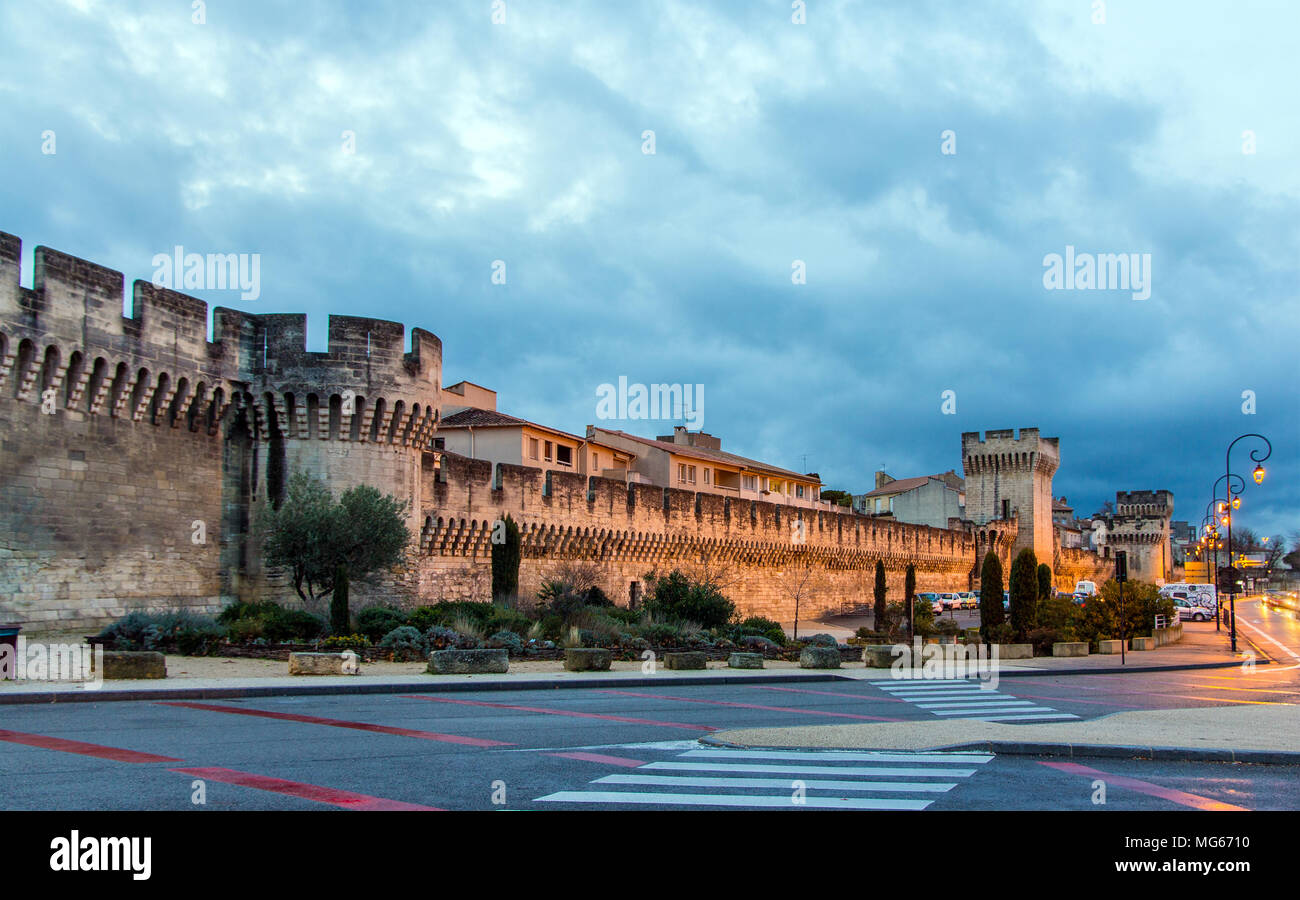 Defensive walls of Avignon, a UNESCO heritage site in France Stock ...