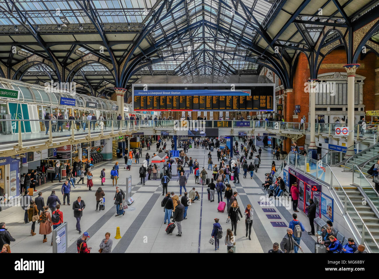 Liverpool Street, London, UK - April 6, 2018: View of concourse and ...