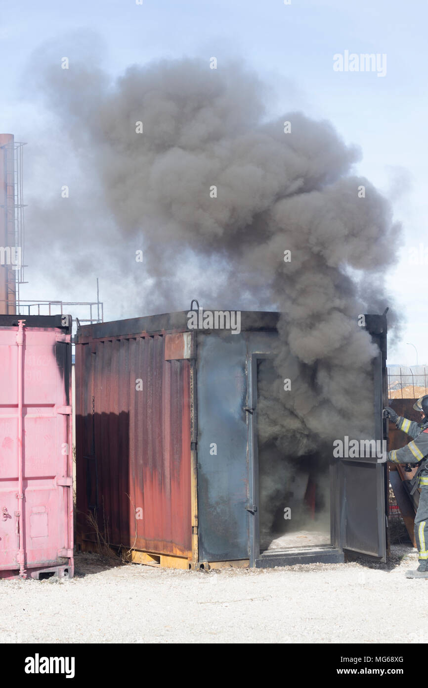 Fire station firefighter training equipment used by fireman to simulate ...