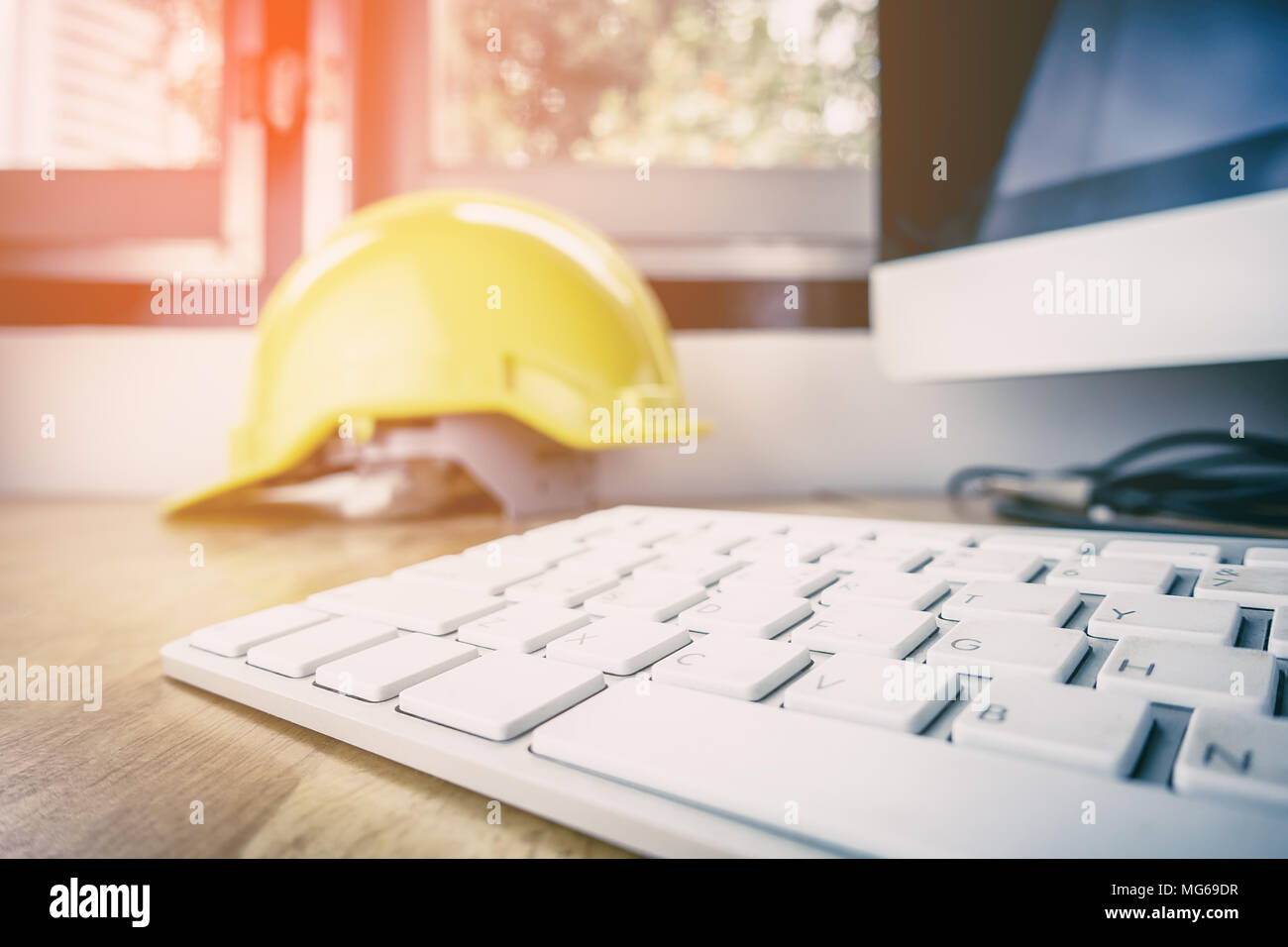 Engineer office working desk with desktop computer Stock Photo - Alamy