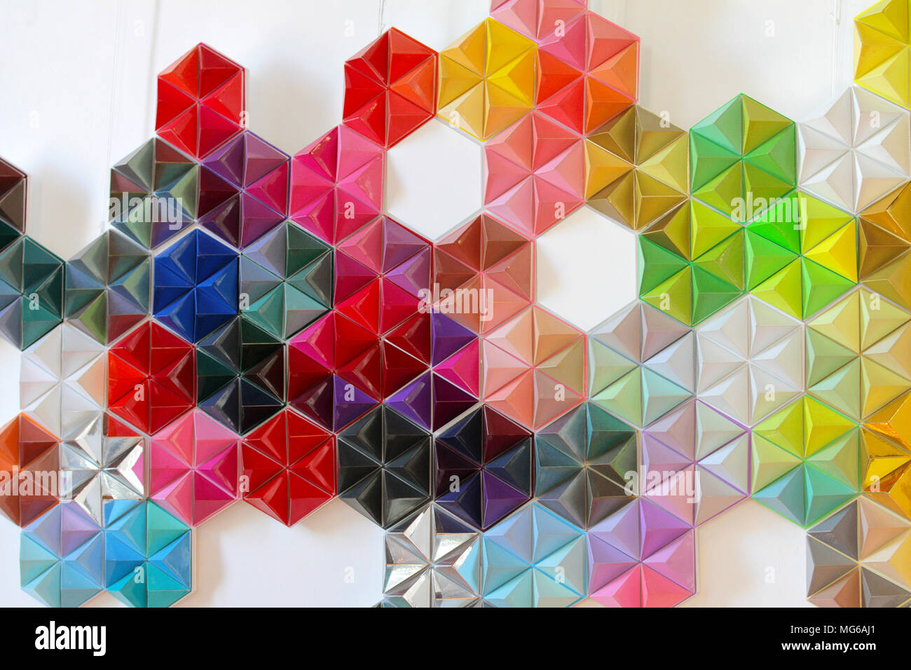 Contemporary 3D wall art of colourful polyhedrons Stock Photo - Alamy