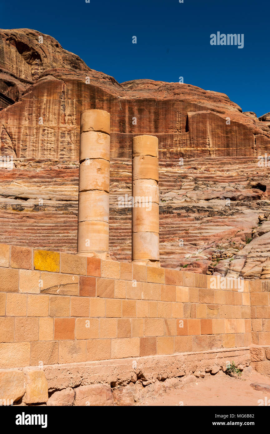 Ancient theater in Petra (Rose City), Jordan. Petra is one of the New ...