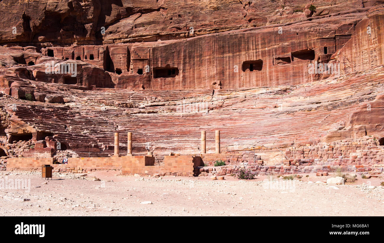 Ancient theater in Petra (Rose City), Jordan. Petra is one of the New ...