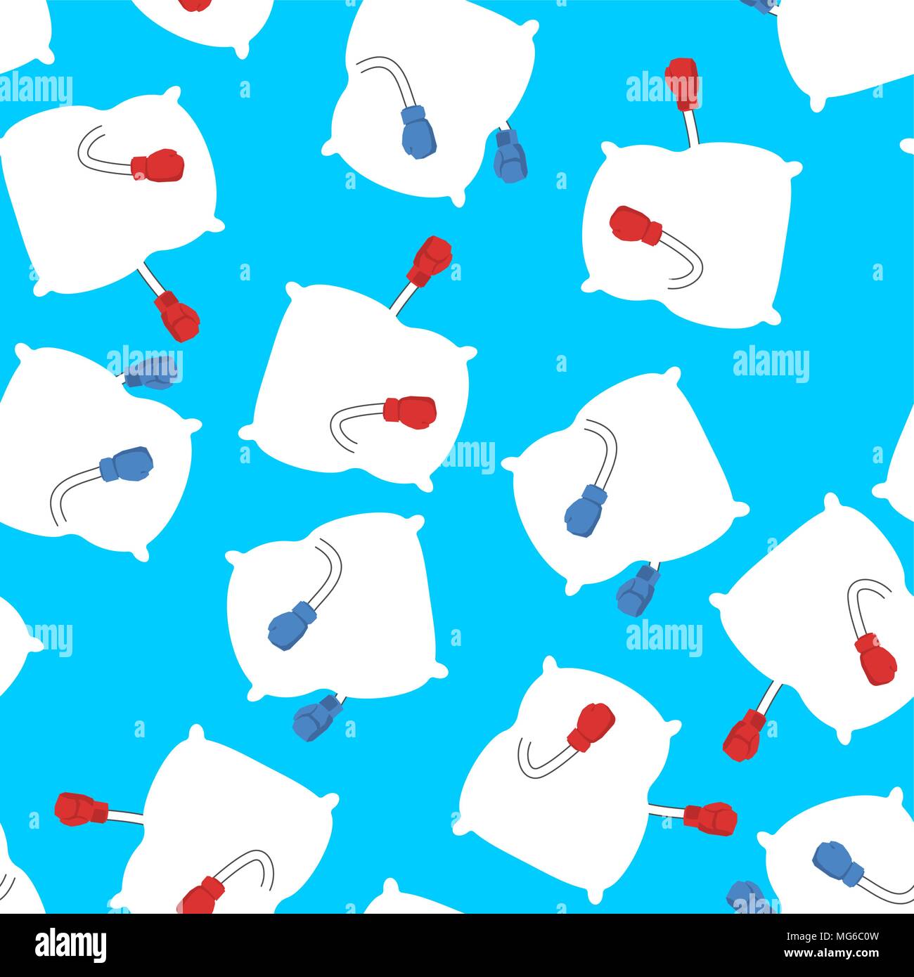 Pillow fight pattern. Strong cushions in boxing gloves. Duel bed linen ...
