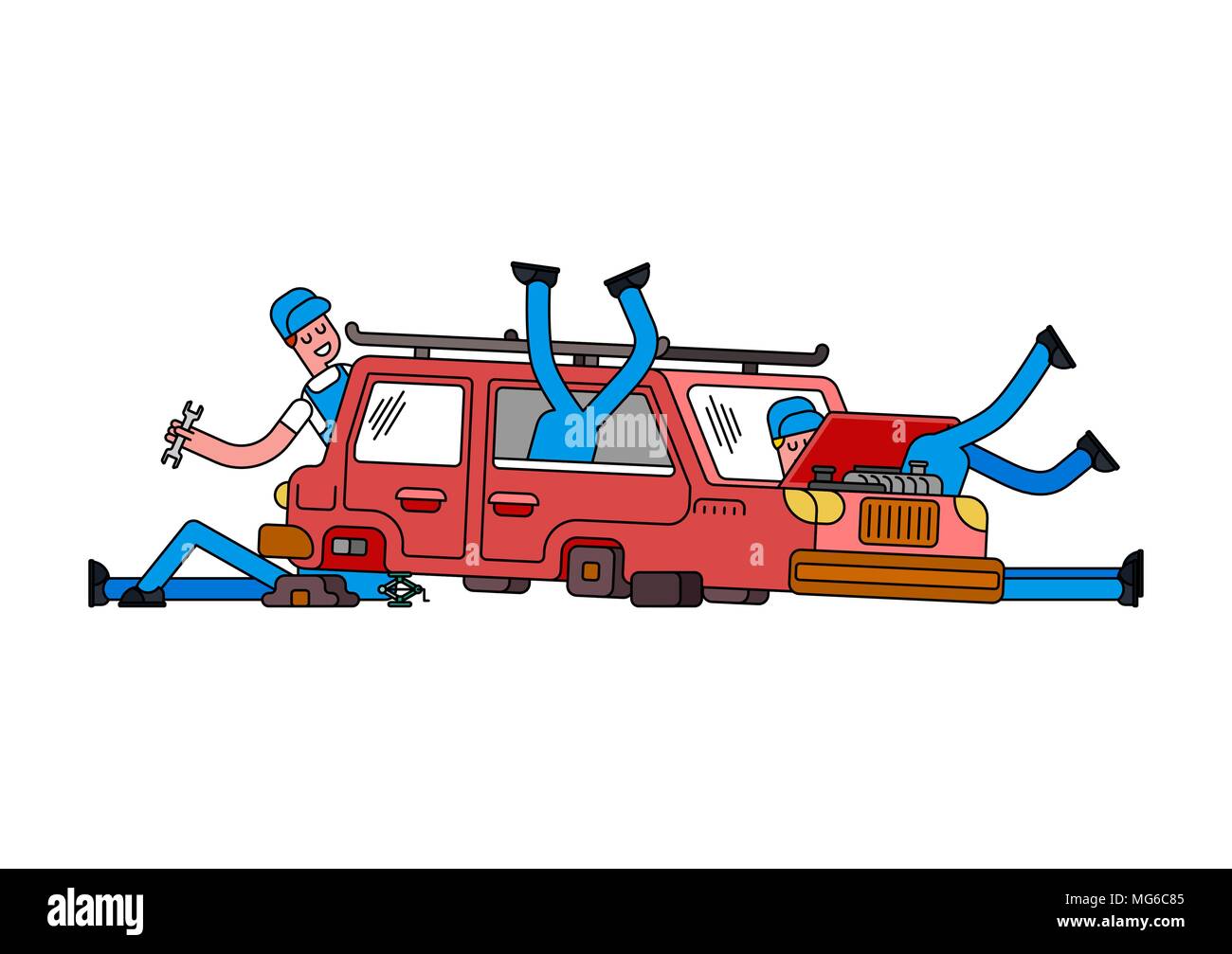 Car repair. Mechanic at work. Engine started to boil. Open hood Stock ...