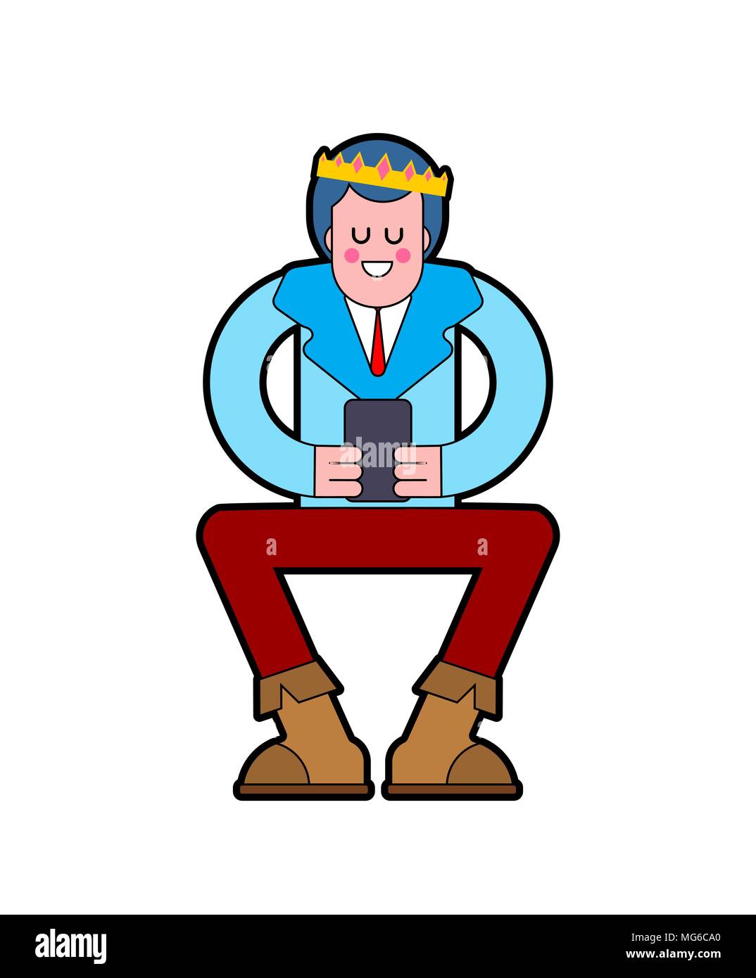 Prince sits isolated. Young King and Phone. Template for design in ...