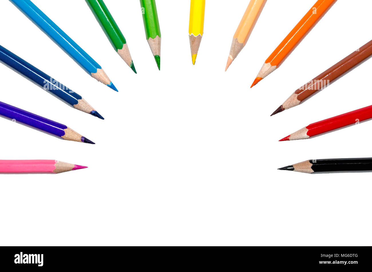 Group of color pencil and pattern of color pencil on white background ...