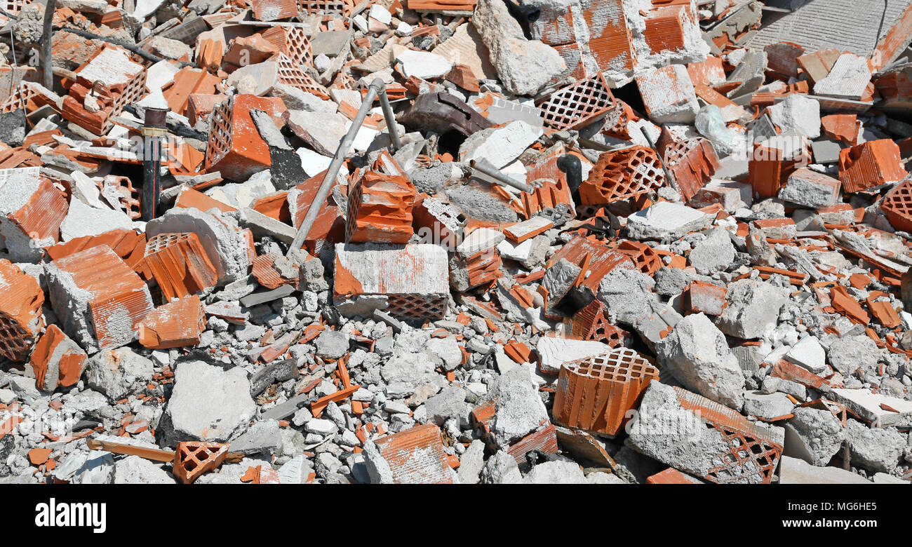 background of debris and rubble with broken bricks and mortar Stock ...