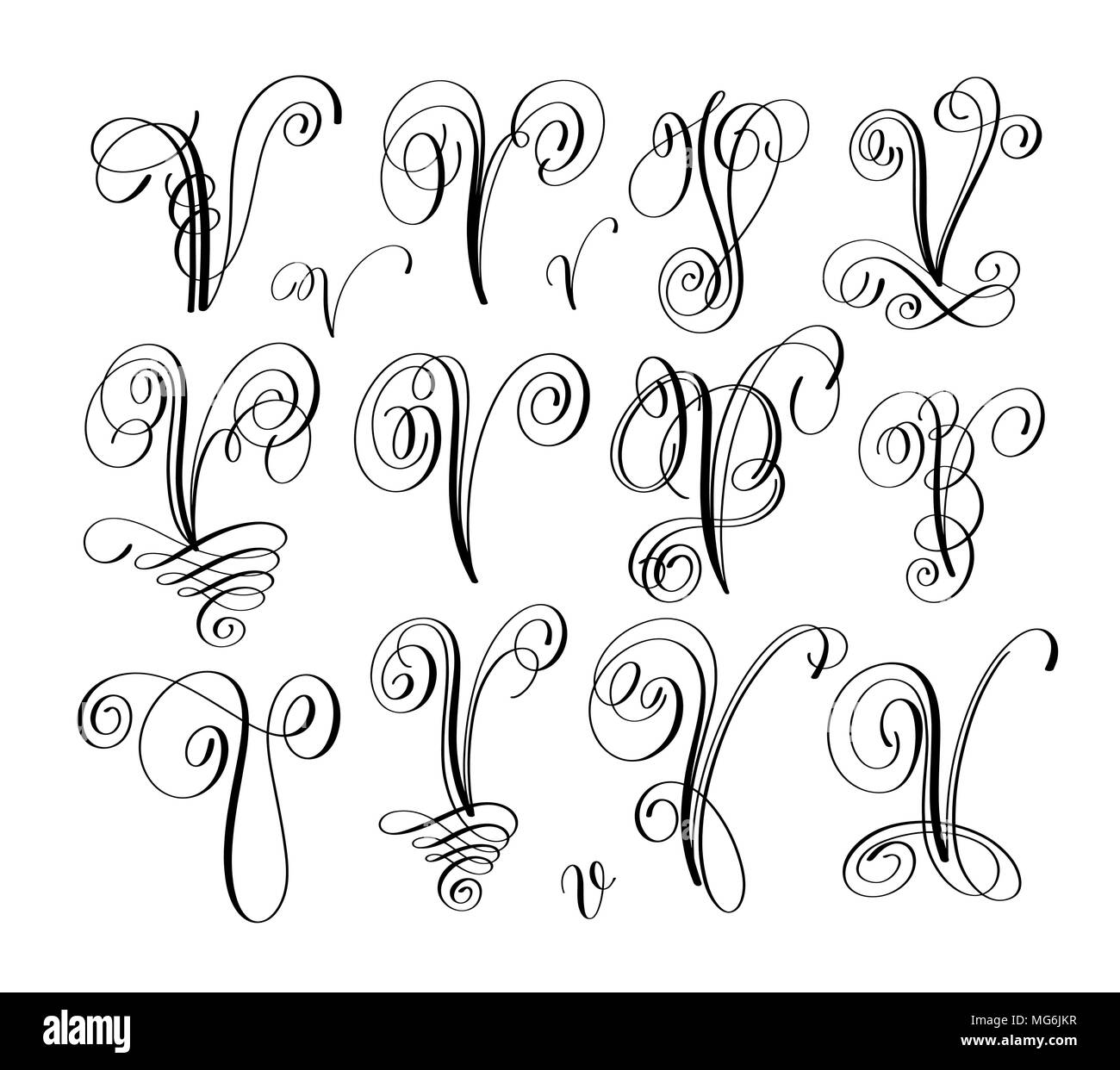 calligraphy lettering script font V set, hand written Stock Vector Image & Art - Alamy