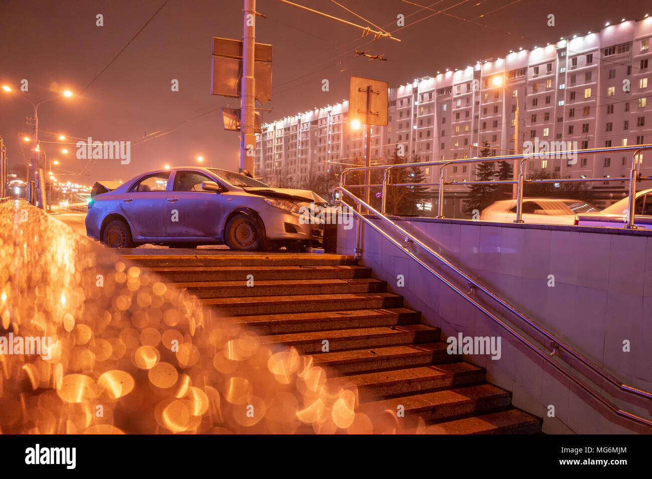 car crash accident on street, damaged automobile after collision in ...