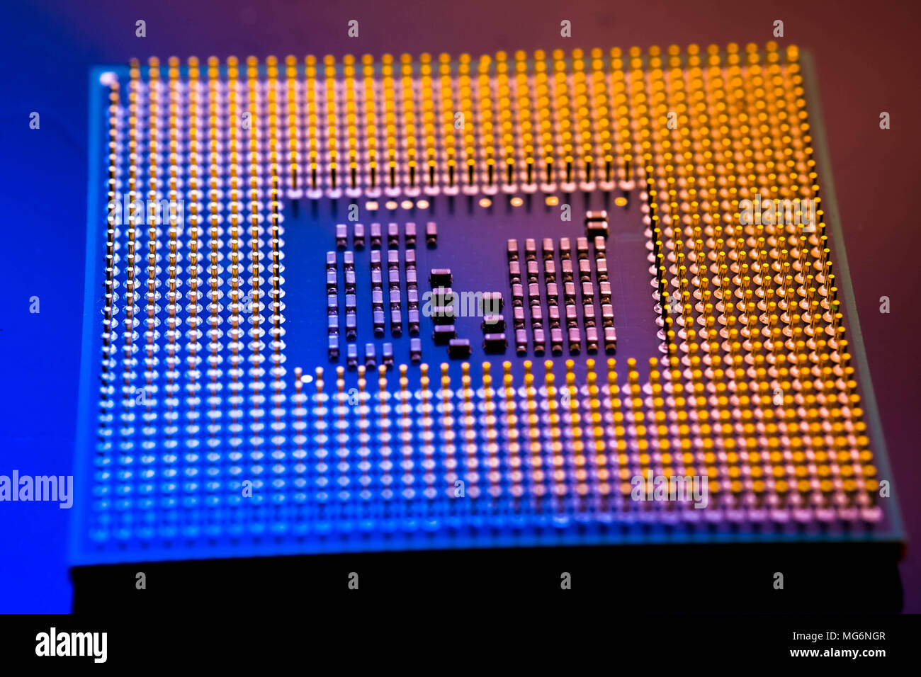 technology cyber electronic concept. cpu ram computer on blue light ...