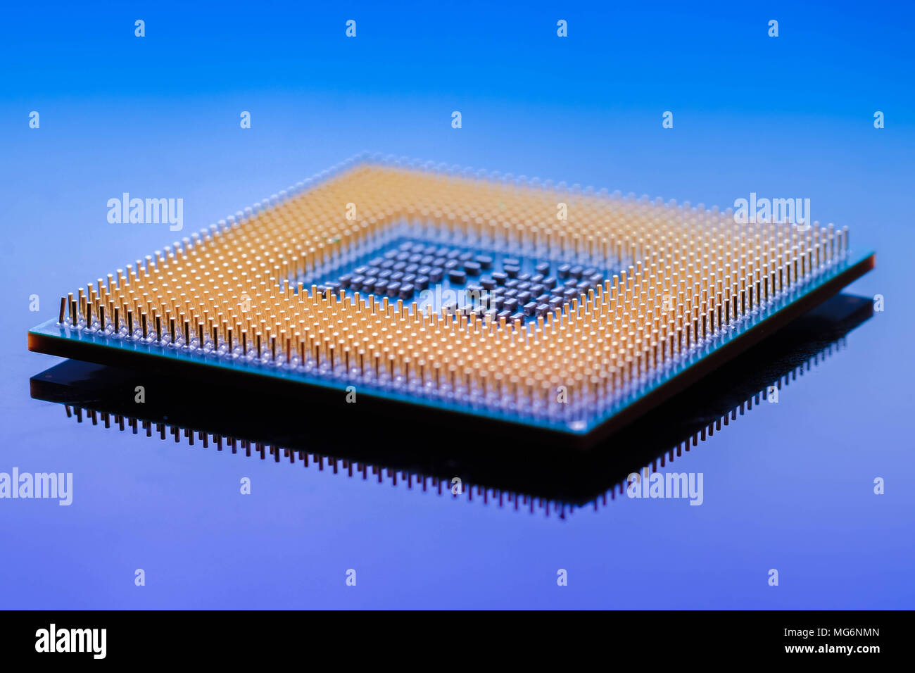 technology cyber electronic concept. cpu ram computer on blue light ...