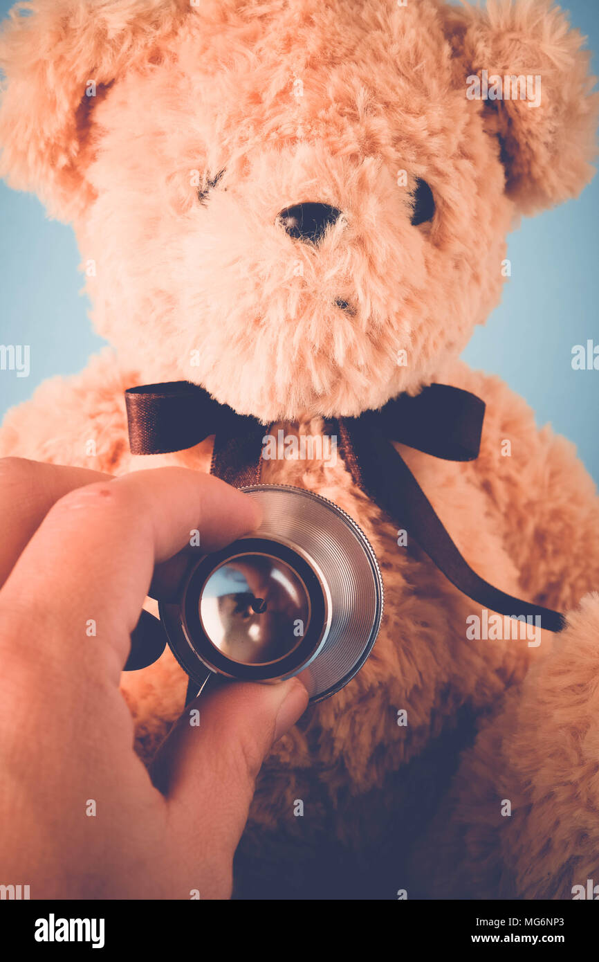 Health Care teddy bear Heart stethoscope with filter effect retro ...