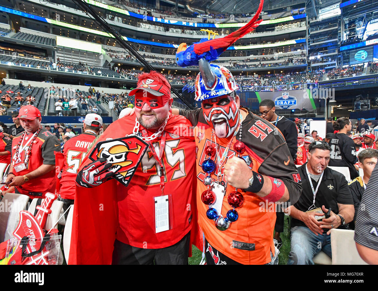 April 26, 2018: Tampa Bay Buccaneer fans poses during the first round ...