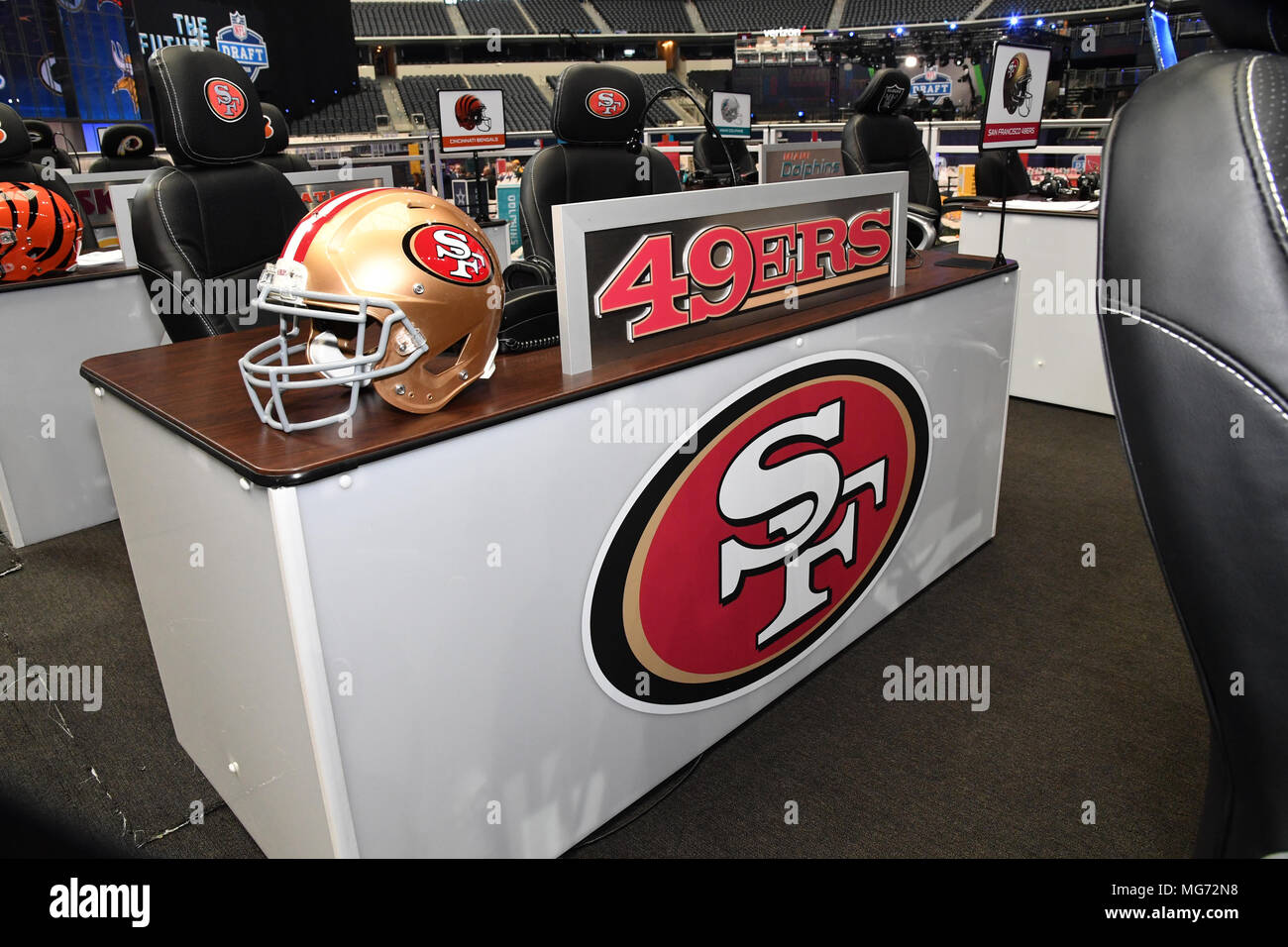 April 27, 2018: The San Francisco 49ers team desk during the second ...
