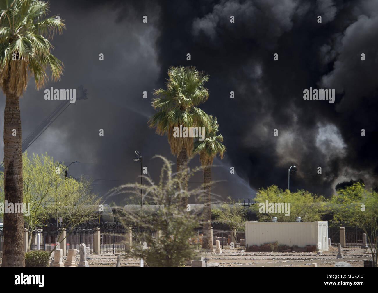 Phoenix, Arizona, USA. 27th Apr, 2018. Firefighters work the scene of a ...