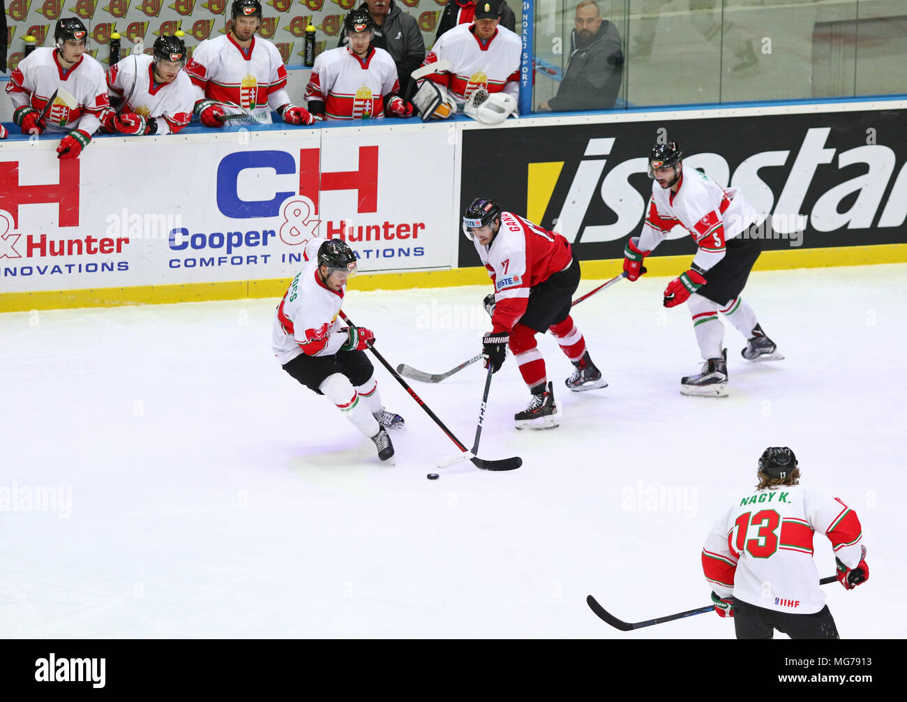 KYIV, UKRAINE - APRIL 24, 2017: Hungarian players (in White) fight for ...