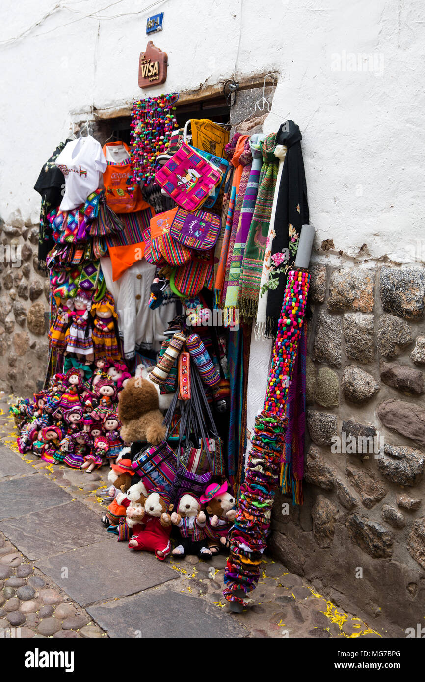 Traditional handcrafted goods on the street market in Cusco, Peru Stock ...